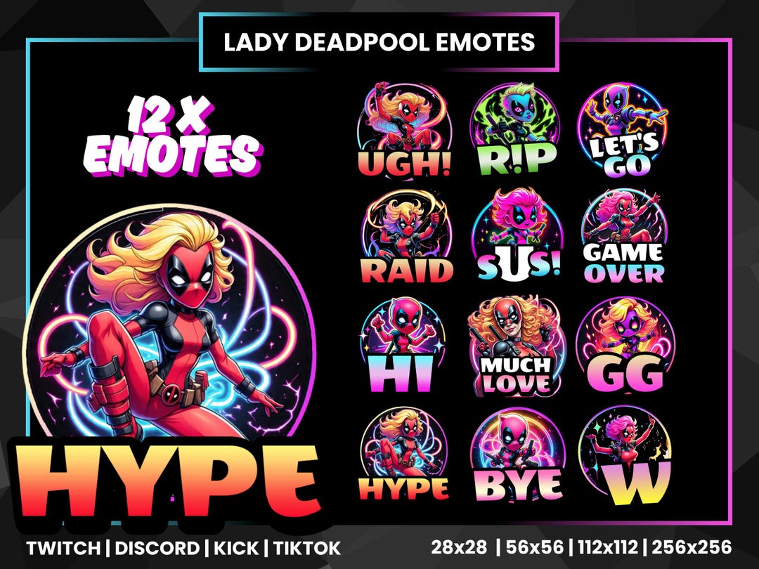 Twitch Emotes | Lady Deadpool Emotes | Twitch Sub Badges | Twitch Bit ...