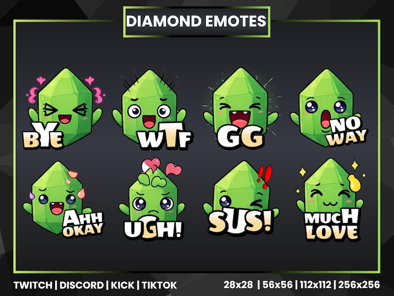 Diamond Twitch Emote Pack | 16x Cute Crystal Emotes for Twitch, Discord ...