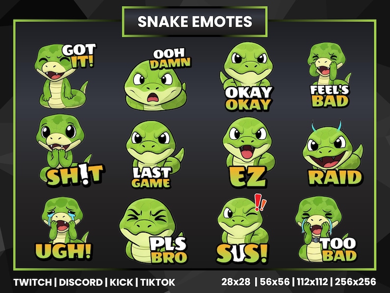 Snake Emotes Pack for Twitch Discord Tiktok Youtube – 24 Funny Reptile ...