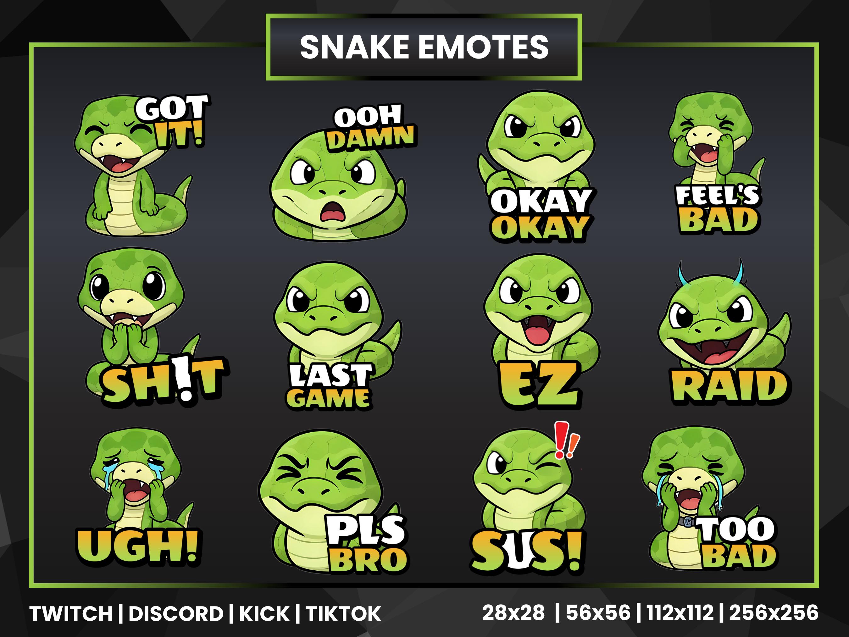Snake Emotes Pack for Twitch Discord Tiktok Youtube – 24 Funny Reptile ...