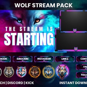 Wolf Twitch Stream Pack With Animated Screens, Panels, Sub Badges, and ...