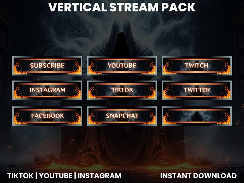 Dark Reaper Vertical Stream Pack | Fire Twitch Overlay | Tiktok Youtube ...