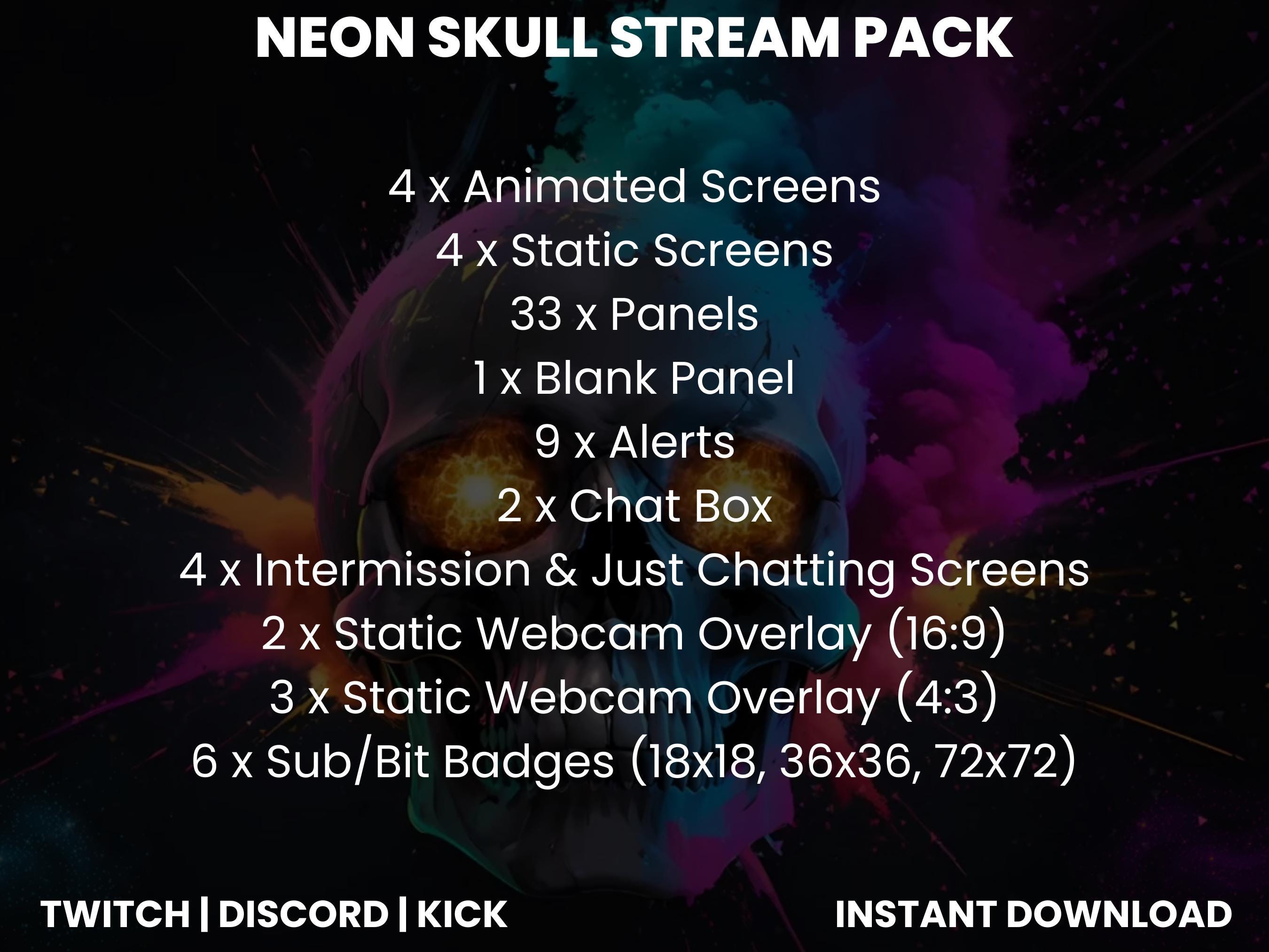 Neon Skull Twitch Stream Pack | Twitch Screen Overlays | Animated ...