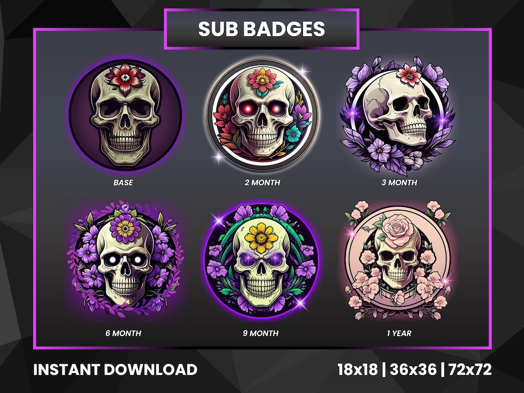 Skull Sub Badges | Twitch Bit Badges | Bit Badges Twitch | Flower Skull ...
