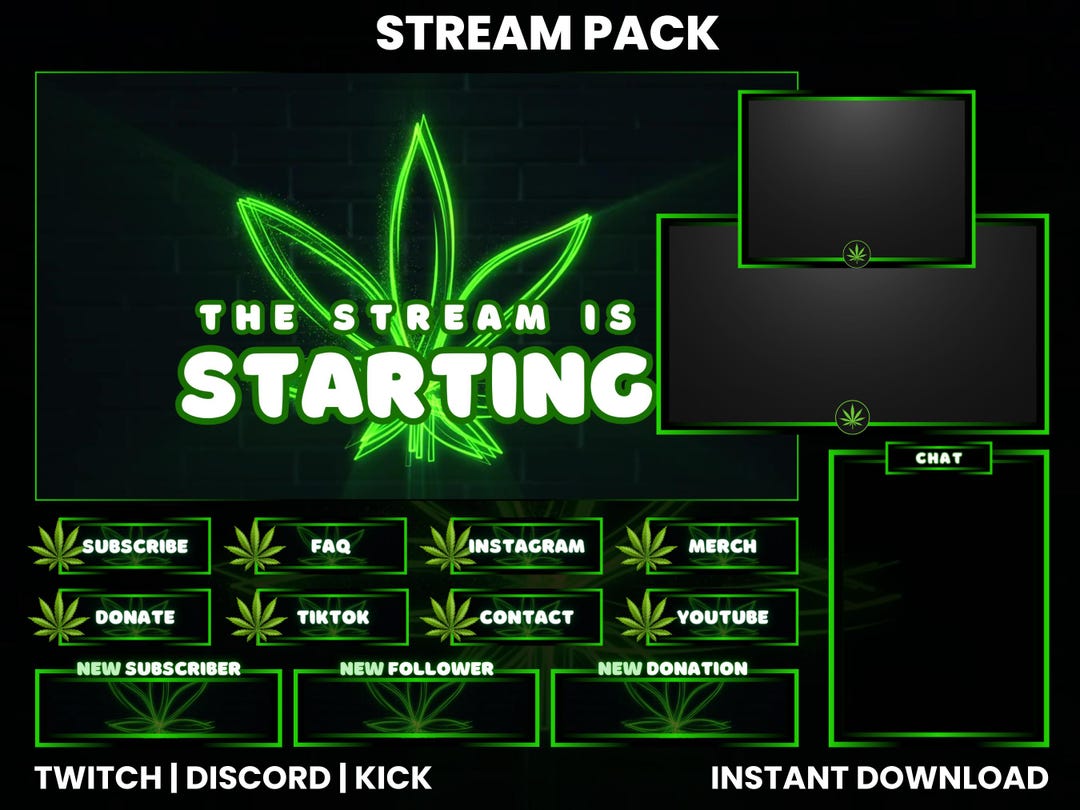Weed Leaf Twitch Stream Pack | Twitch Screen Overlay | Animated Screens ...