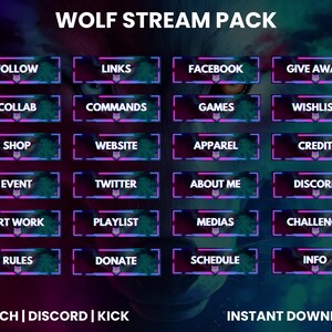 Wolf Twitch Stream Pack With Animated Screens, Panels, Sub Badges, and ...