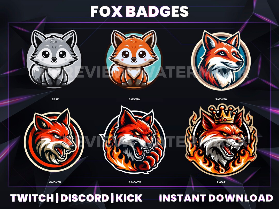 Cute Fox Badges for Twitch Streamers - Sub and Bit Set - Etsy