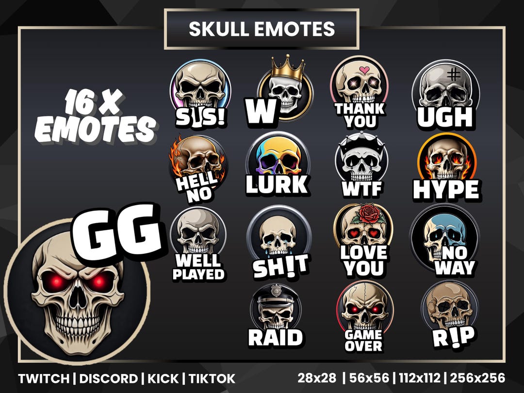16 Skull Emotes for Twitch Discord Youtube Kick Tiktok | Funny Gamer ...