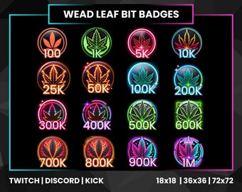 Neon Weed Leaf Twitch Bit Sub Founder Follower Badges | Twitch Bit ...