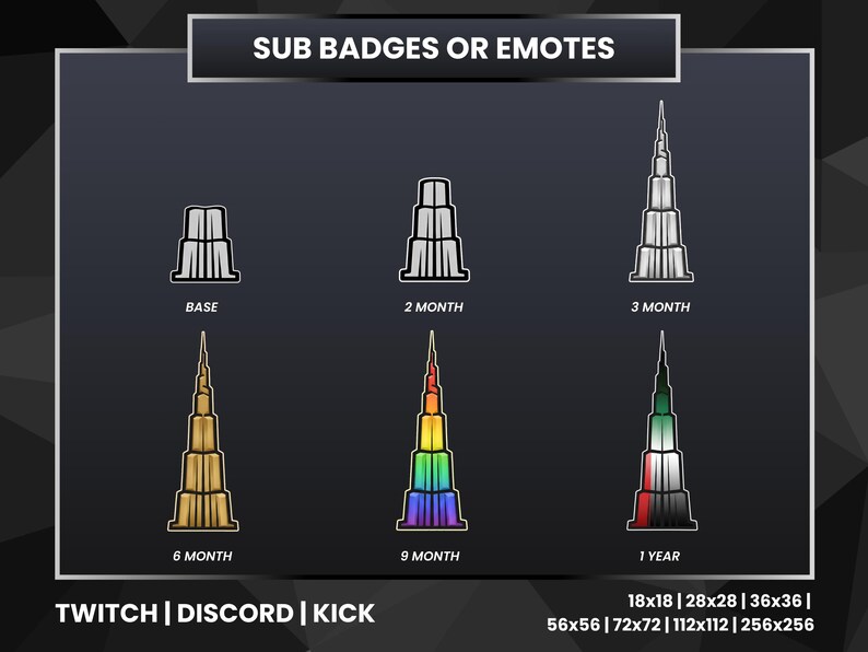 Burj Khalifa Twitch Sub Badges | Dubai Landmark Subscriber Badge Pack ...