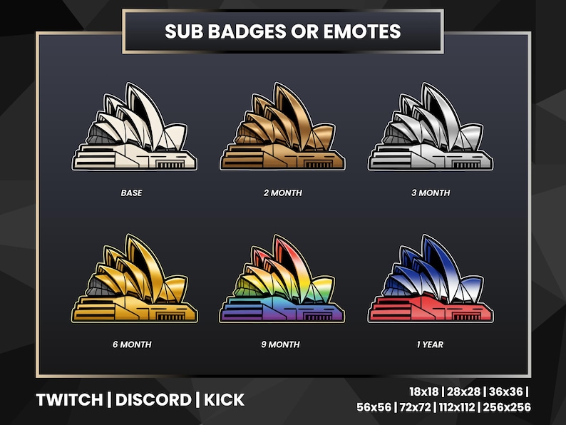 Sydney Opera House Twitch Sub Badges | Landmark Subscriber Badge Set ...