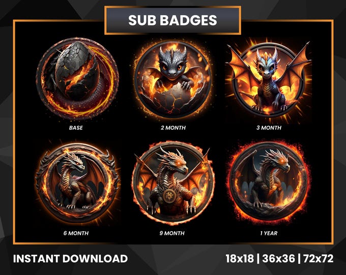 Dragon Twitch Sub Badges | Twitch Badges | Dragon Bit Badges | Twitch ...