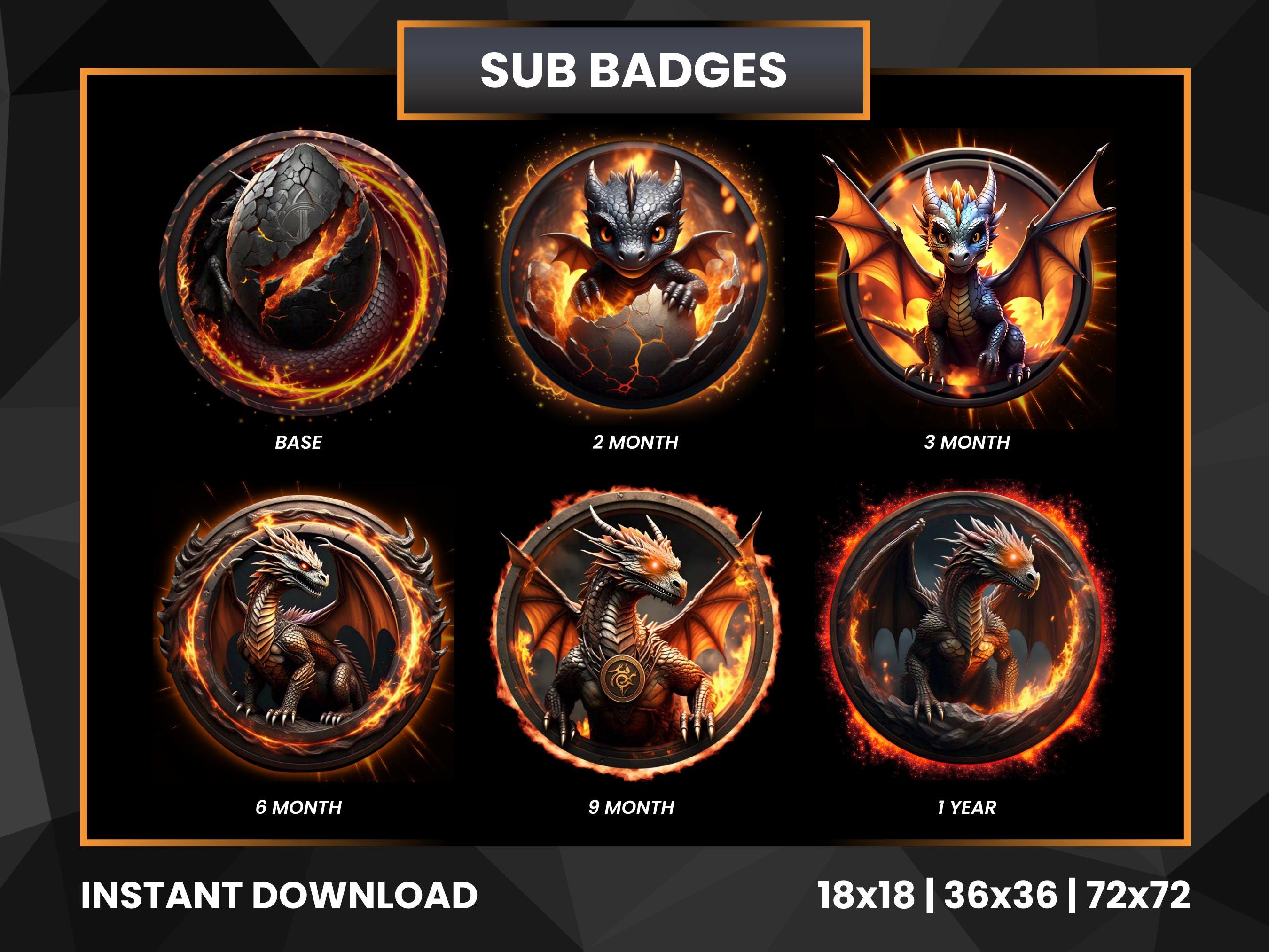Dragon Twitch Sub Badges | Twitch Badges | Dragon Bit Badges | Twitch ...