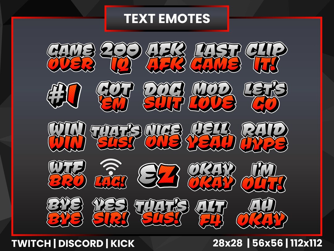 50 Twitch Text Emotes Twitch Emotes Grey and Orange Red Emotes Discord ...