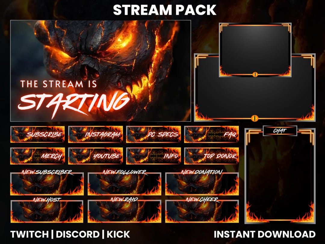 Smiling Demon Stream Pack | Fire Demon | Twitch Overlay | Webcam ...
