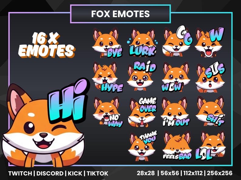 Fox Emotes Bundle for Twitch Discord Kick | 16 Cute Stream Emotes ...