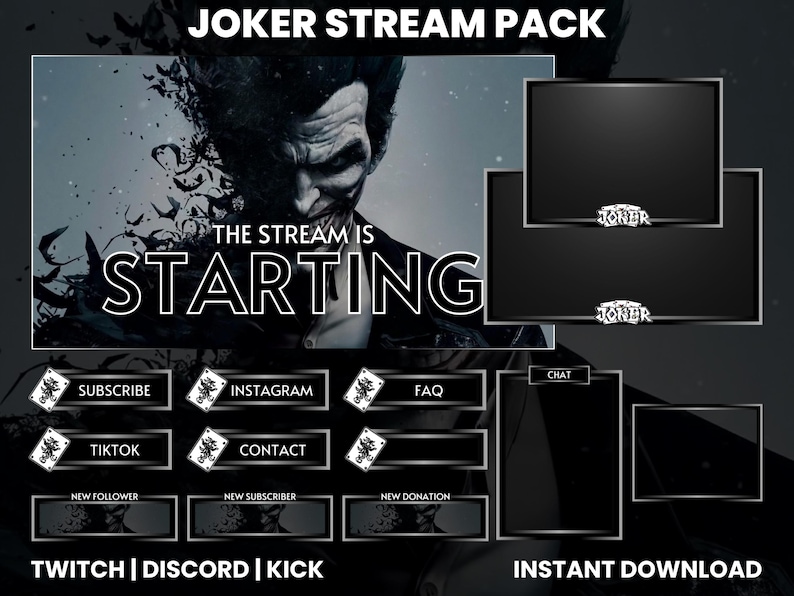 Joker Twitch Stream Pack | Twitch Screen Overlays | Animated Webcam ...