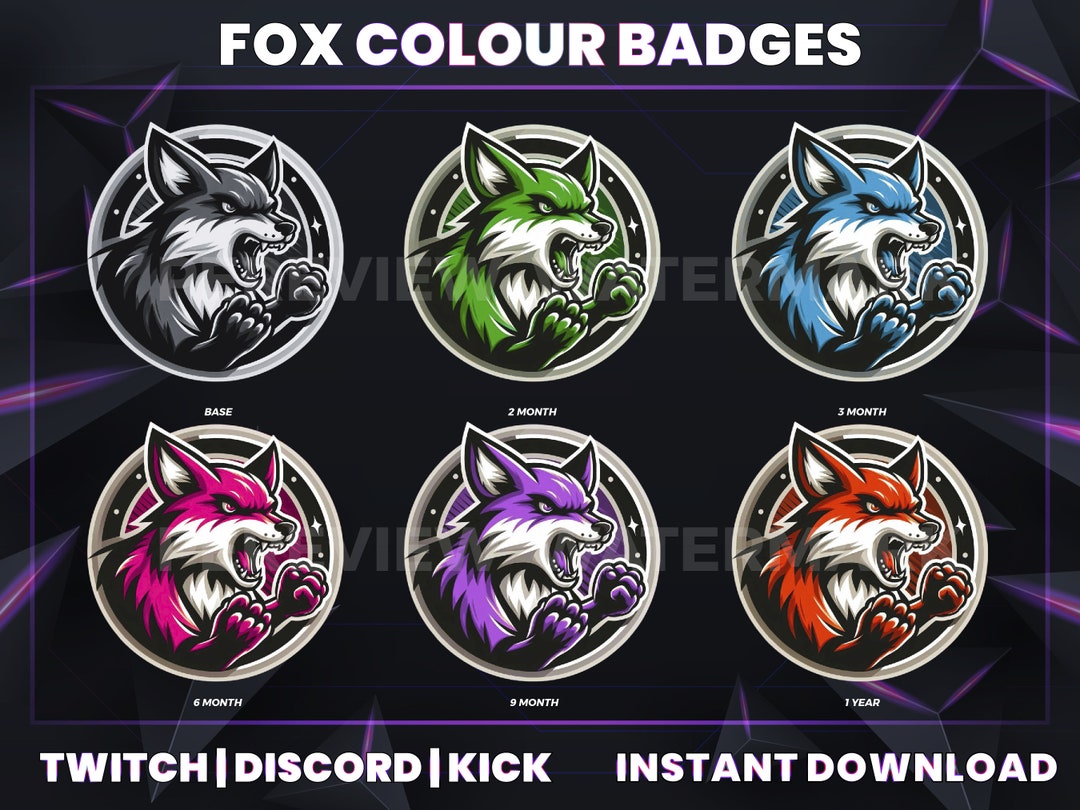 Colorful Fox Badges for Twitch Streamers: Sub and Bit Set of 6 - Etsy