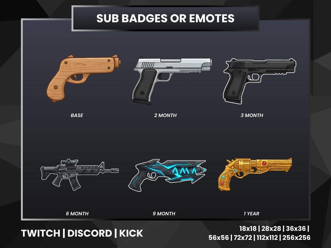 Gun Sub Badges for Twitch | Weapon Evolution Loyalty Badges | FPS ...