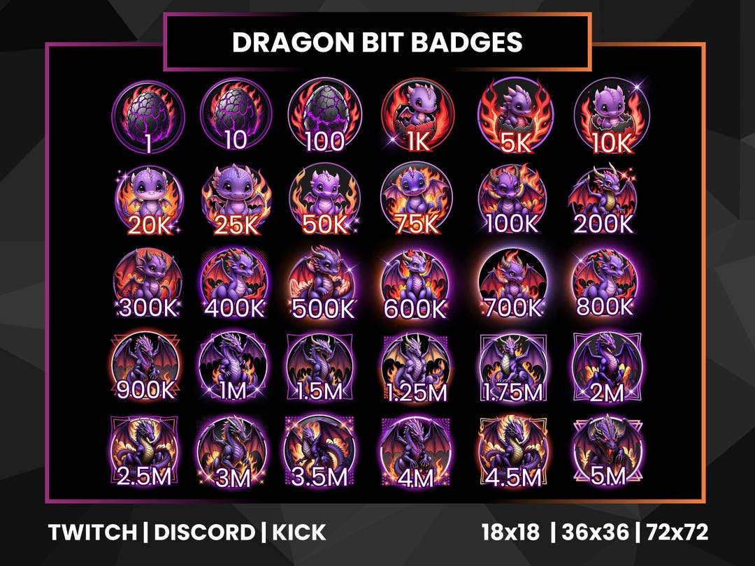 Dragon Twitch Bit Badges | Fiery Dragon Stream Badges for Twitch ...