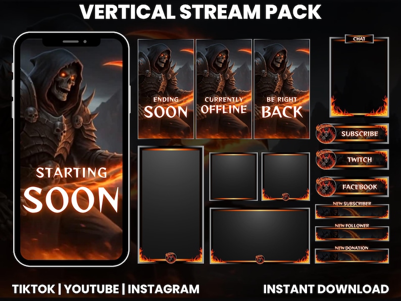 Fire Reaper Vertical Stream Pack | Tiktok Twitch Youtube Live Overlays ...