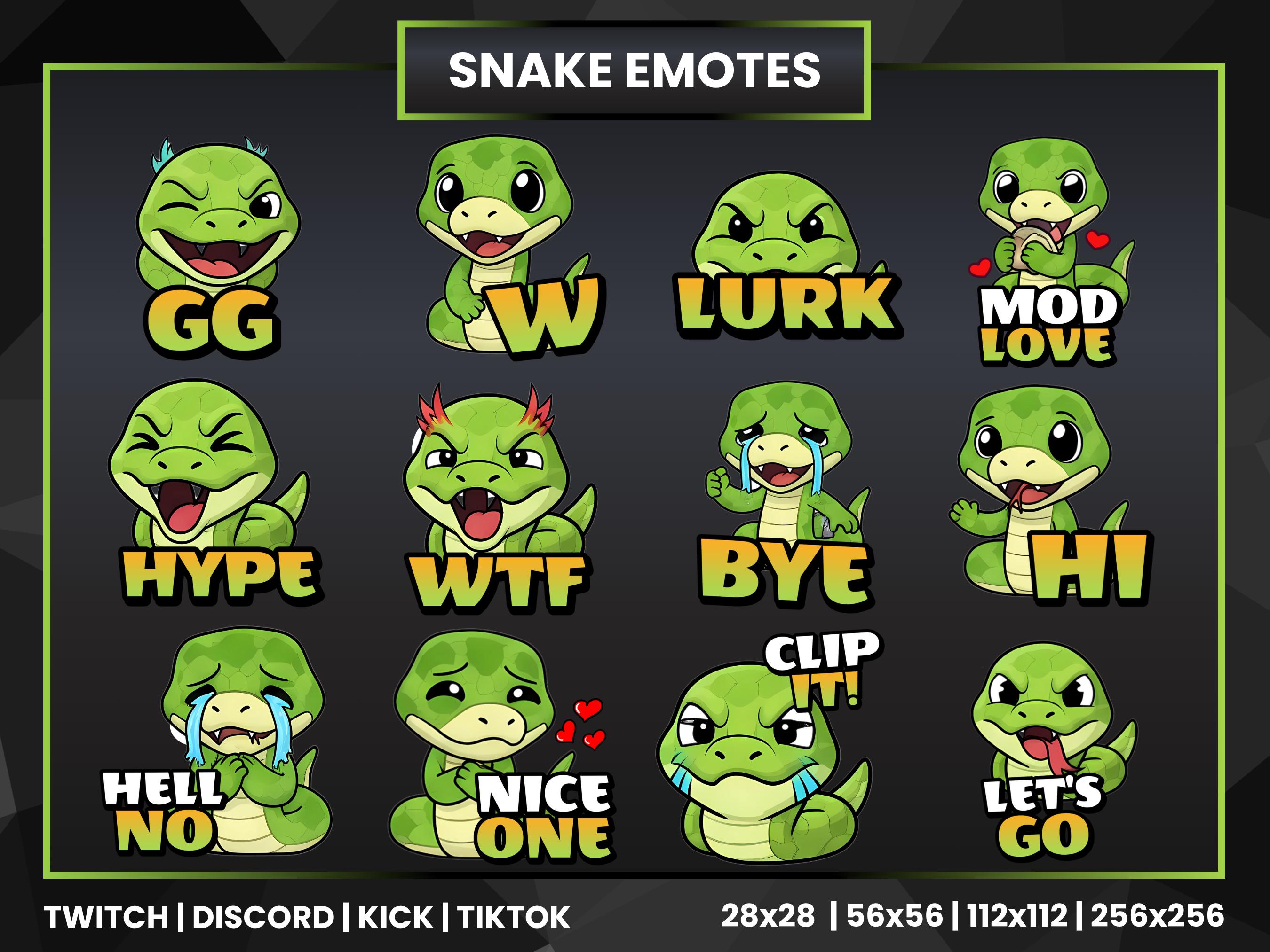 Snake Emotes Pack for Twitch Discord Tiktok Youtube – 24 Funny Reptile ...