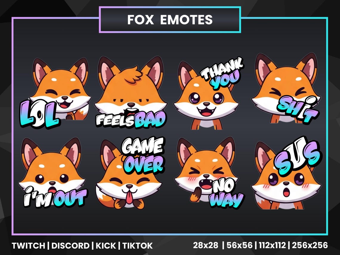 Fox Emotes Bundle for Twitch Discord Kick | 16 Cute Stream Emotes ...