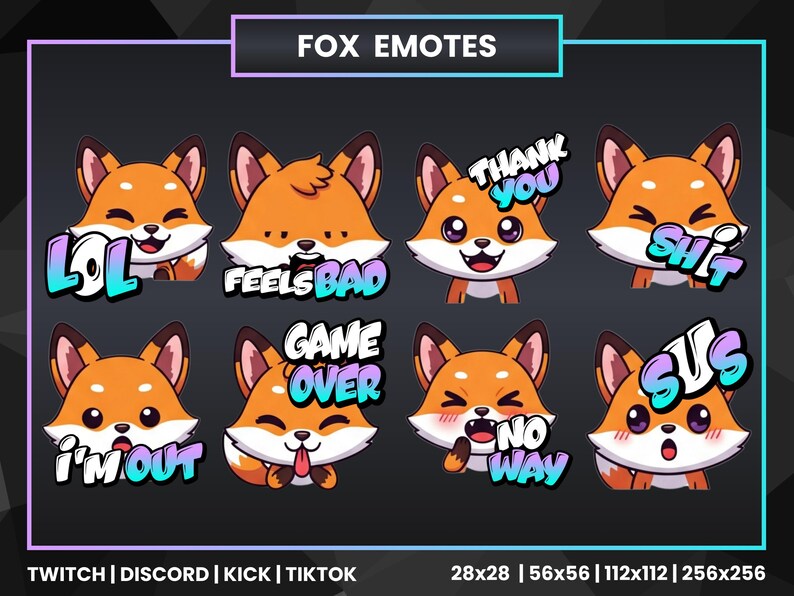 Fox Emotes Bundle for Twitch Discord Kick | 16 Cute Stream Emotes ...