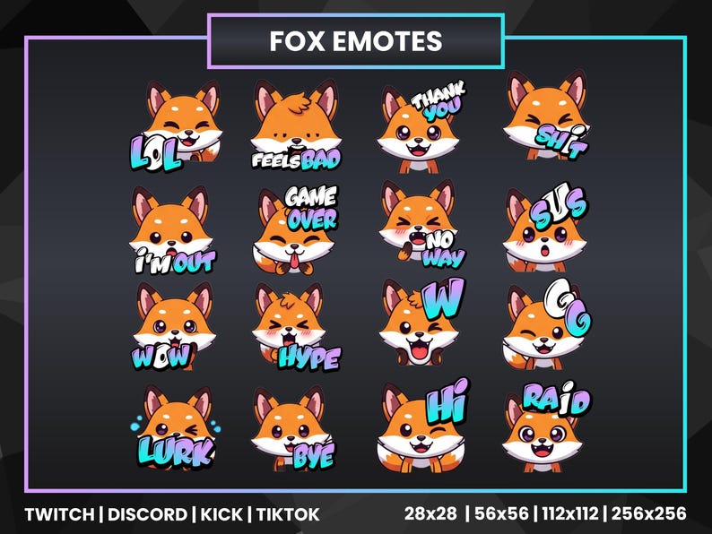 Fox Emotes Bundle for Twitch Discord Kick | 16 Cute Stream Emotes ...