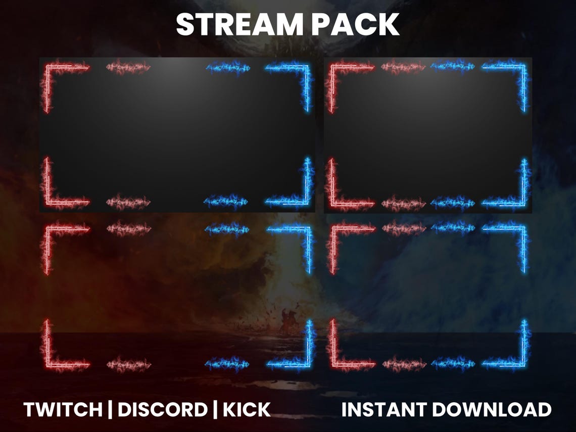 Ice & Fire Twitch Stream Pack Twitch Screen Overlays Animated Webcam ...