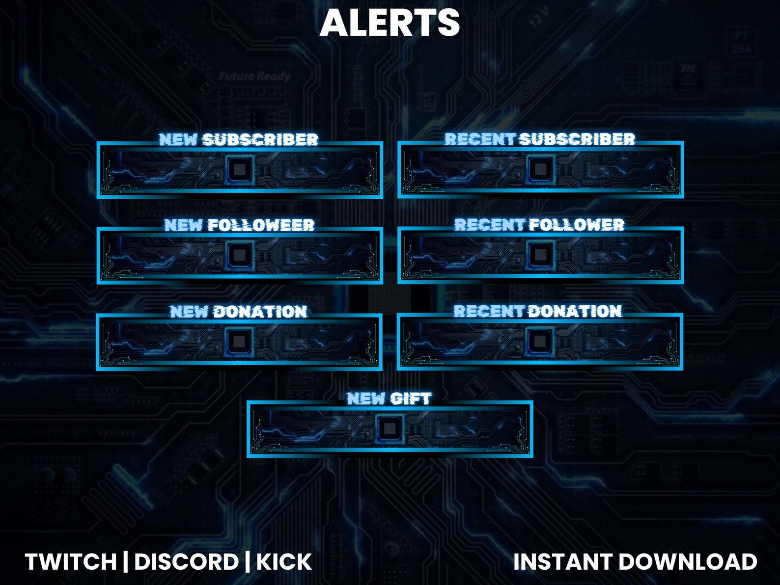 Cyber Tech Vertical Stream Pack | Blue Circuit Overlay Bundle for ...