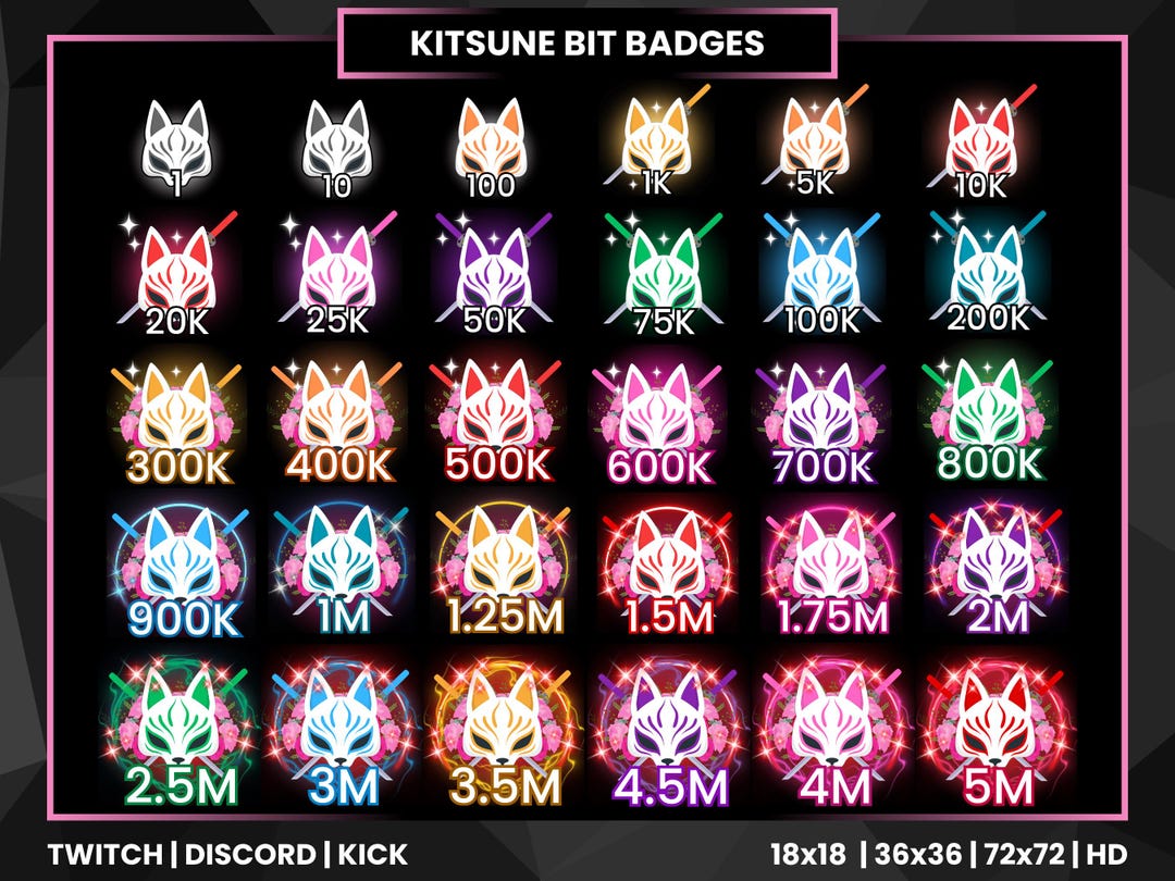 Neon Fox Kitsune Twitch Bit Sub Emotes Founder Follower Badges | Twitch ...