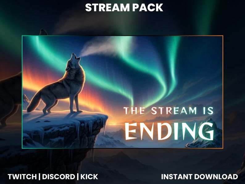 Twitch Stream Pack Wolf Aurora Overlay | OBS Streamlabs Kick Graphics ...