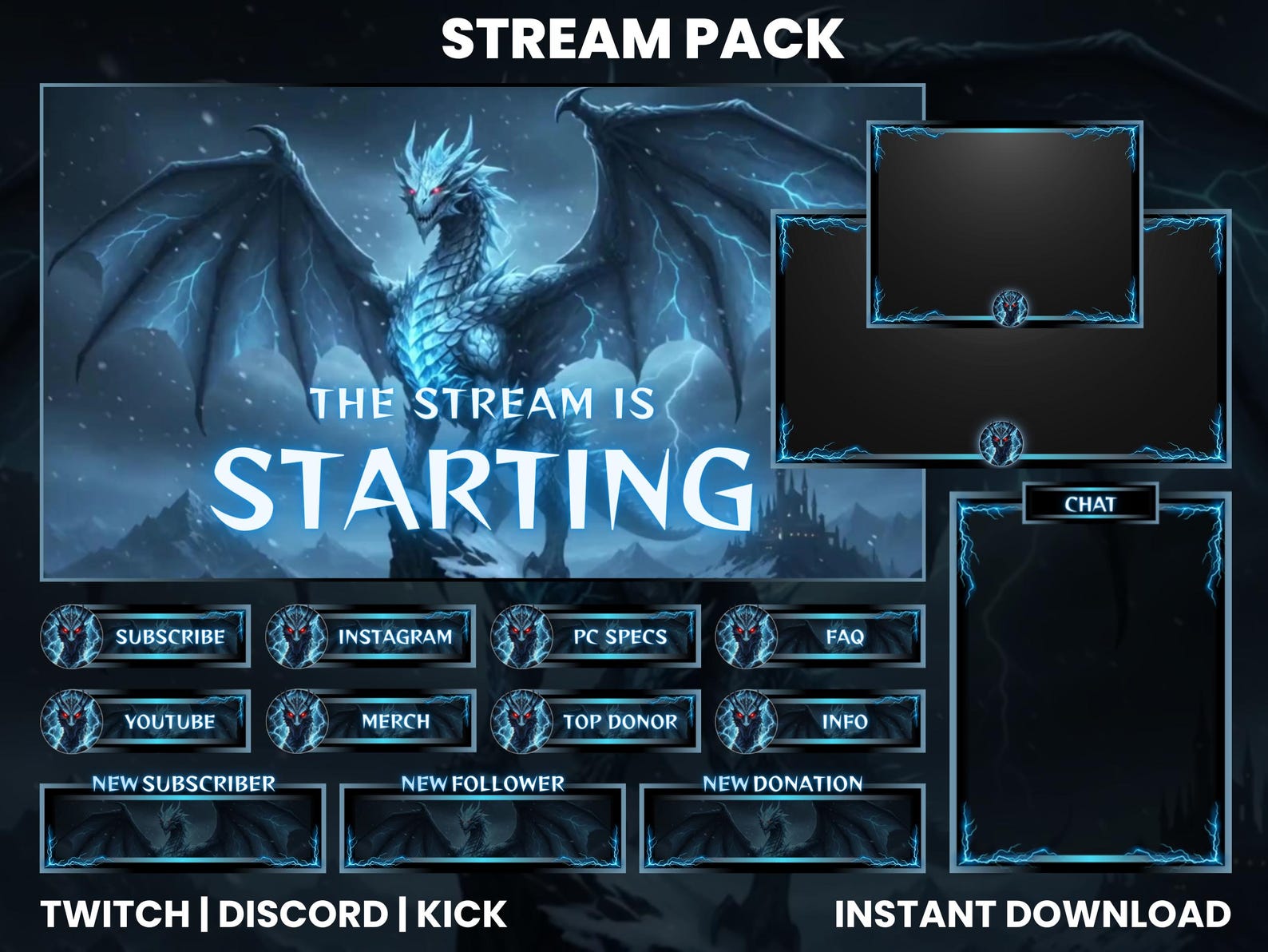 Frost Dragon Stream Pack | Animated Twitch Overlay, OBS, Streamlabs ...