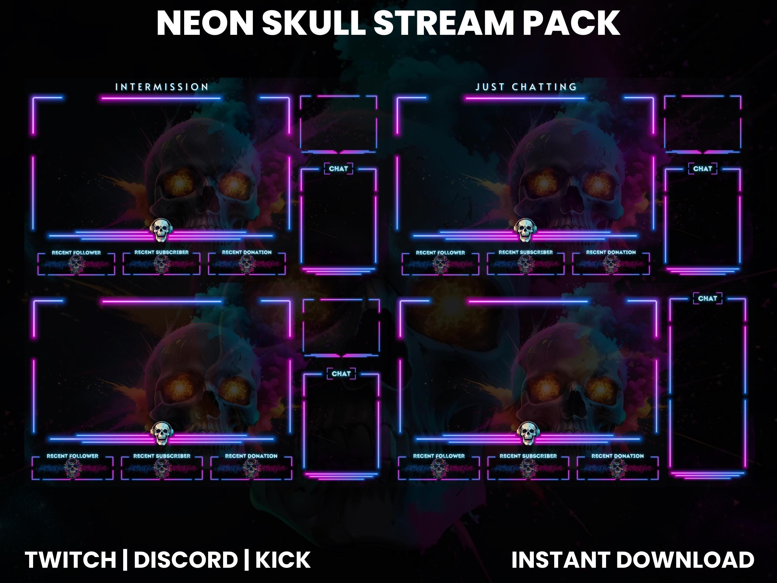 Neon Skull Twitch Stream Pack | Twitch Screen Overlays | Animated ...