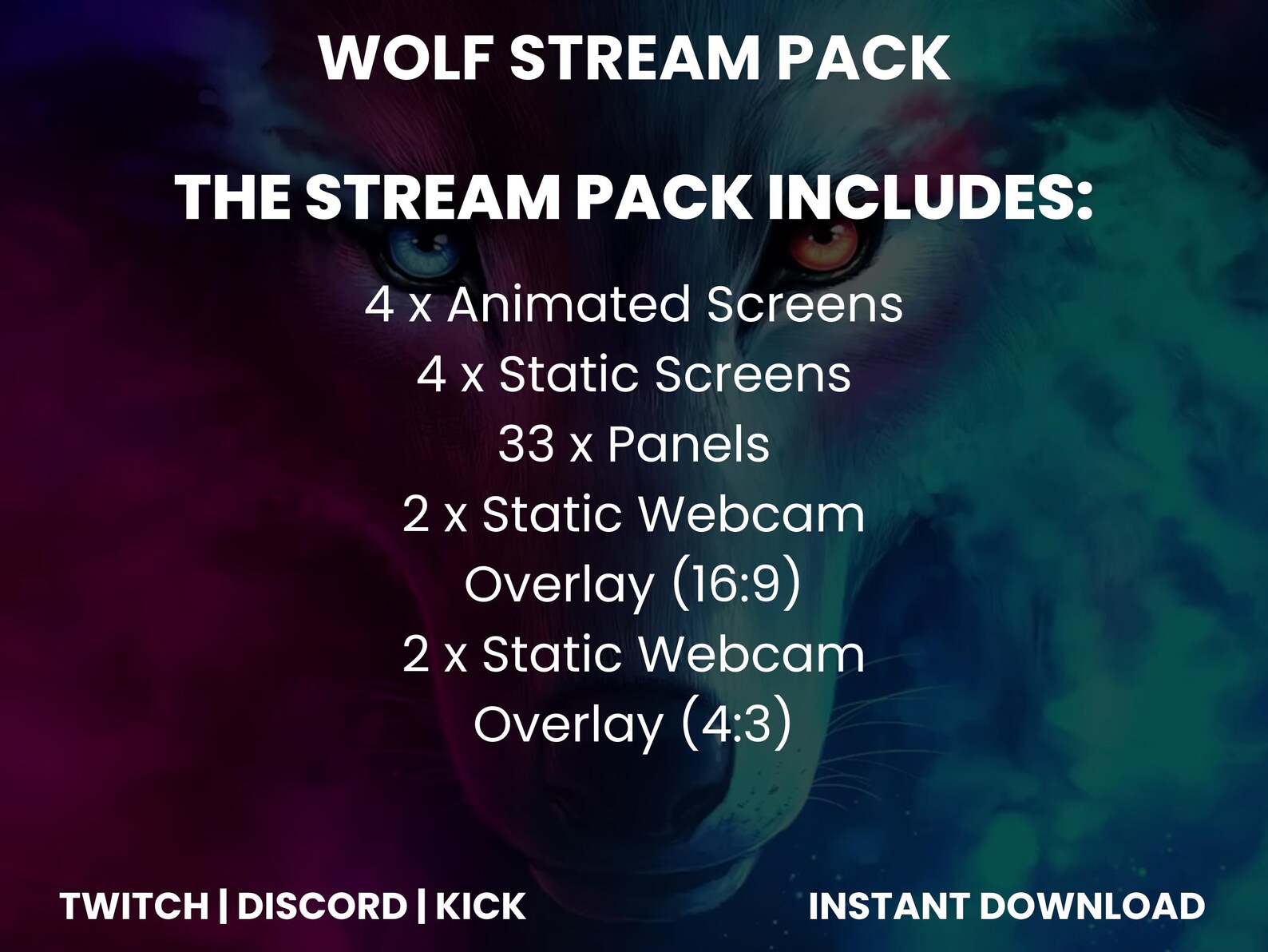 Wolf Twitch Stream Pack With Animated Screens, Panels, Sub Badges, and ...