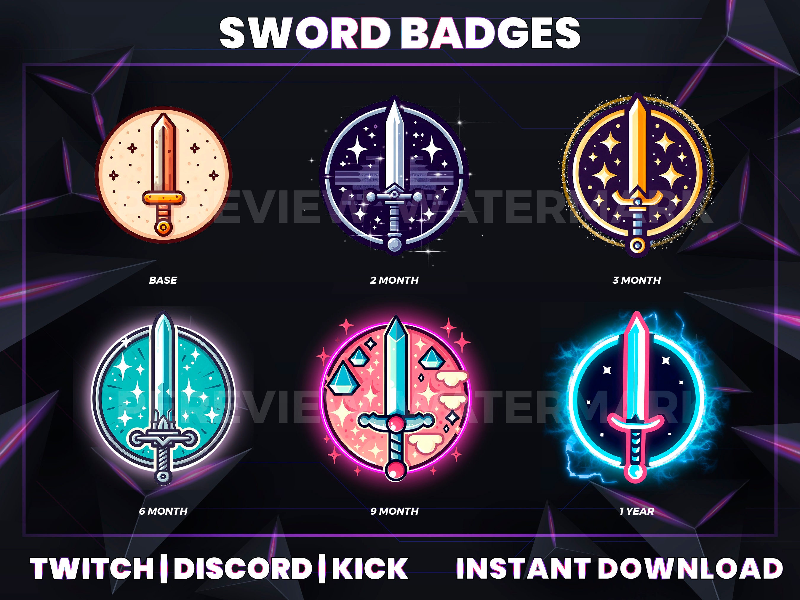 Sword Twitch Sub Badges Twitch Kick Discord Sub Badges Bit Badges Sword ...