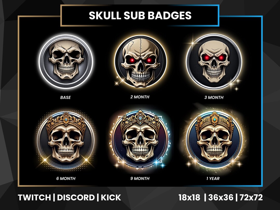 Skull Sub Badges Twitch Kick Discord | Gothic Loyalty Badges for ...