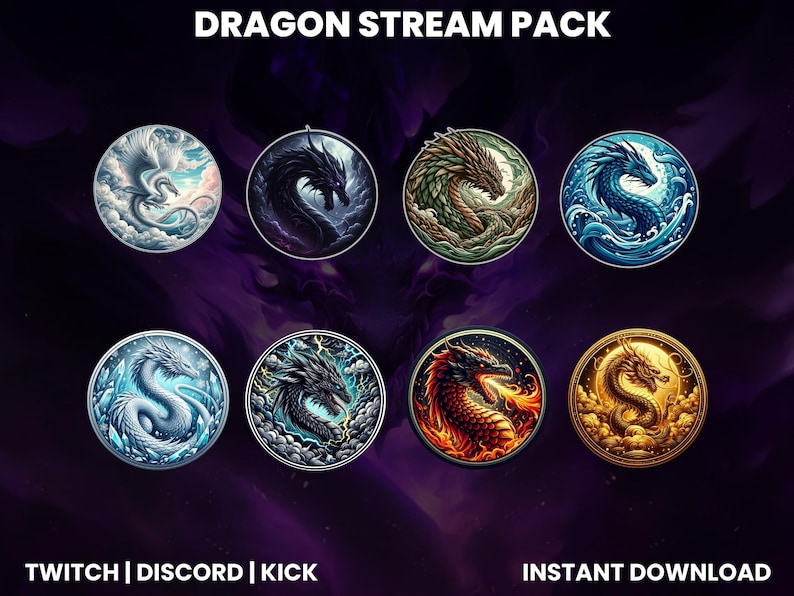 Dragon Twitch Stream Pack | Twitch Screen Overlays | Animated Webcam ...