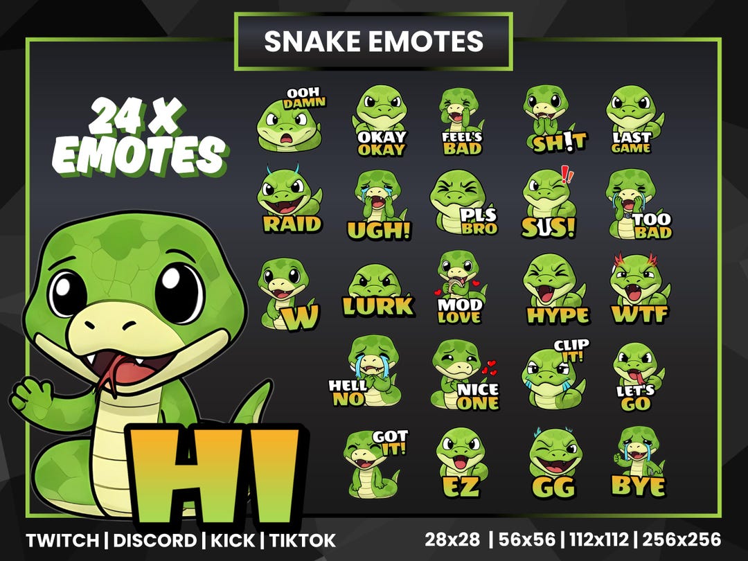 Snake Emotes Pack for Twitch Discord Tiktok Youtube – 24 Funny Reptile ...
