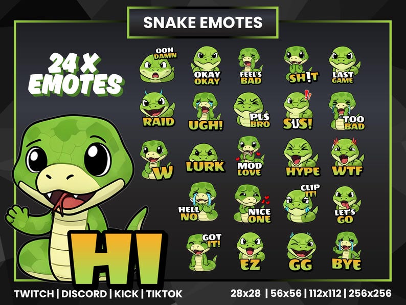 Snake Emotes Pack for Twitch Discord Tiktok Youtube – 24 Funny Reptile ...