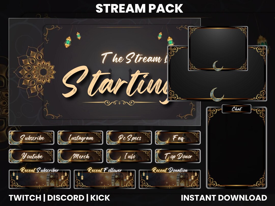 Ramadan Twitch Stream Pack | Animated Stream Pack | Half Moon Overlay ...