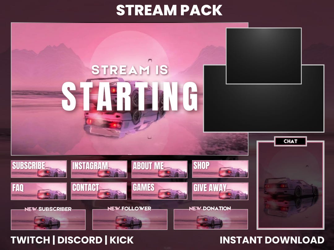 Super Car Twitch Stream Pack | Twitch Screen Overlays | Animated Webcam ...