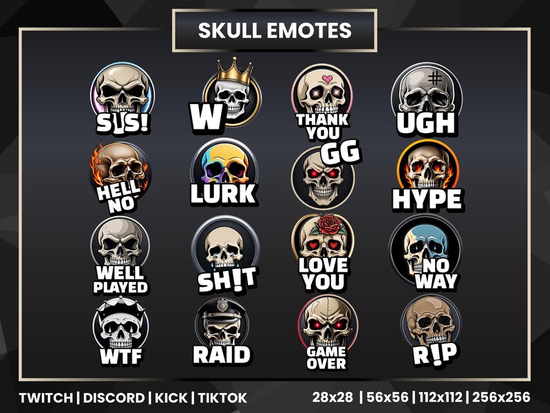 16 Skull Emotes for Twitch Discord Youtube Kick Tiktok | Funny Gamer ...