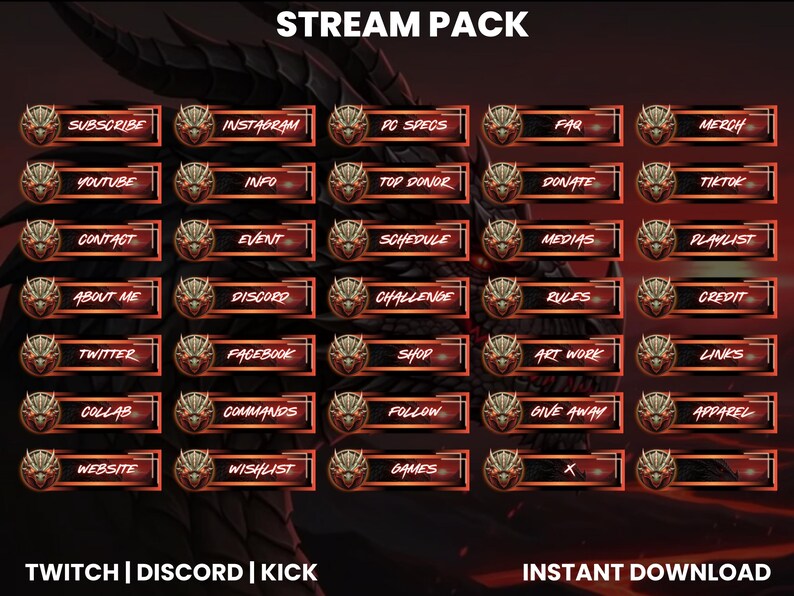 Dark Dragon Stream Pack – Twitch Overlay, Starting Soon Screen, Alerts ...