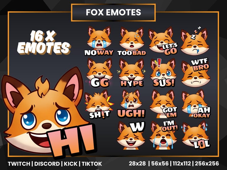 Cute Fox Emotes Pack for Twitch Discord Kick | 16 Kawaii Streaming ...