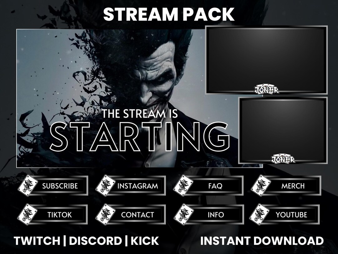 Joker Twitch Stream Pack Twitch Screen Overlays Animated Webcam Twitch ...