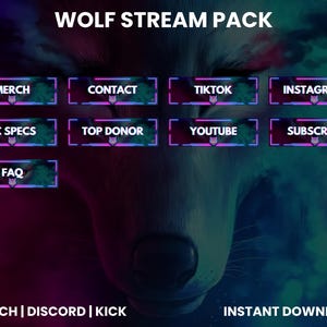 Wolf Twitch Stream Pack With Animated Screens, Panels, Sub Badges, and ...