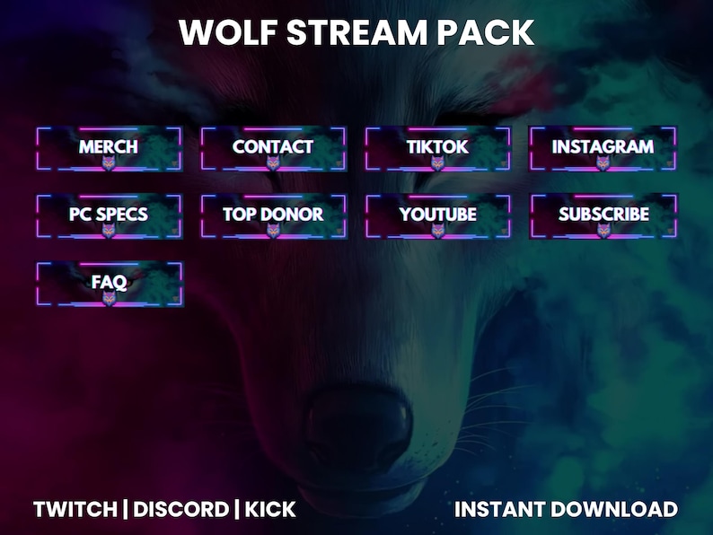 Wolf Twitch Stream Pack With Animated Screens, Panels, Sub Badges, and ...