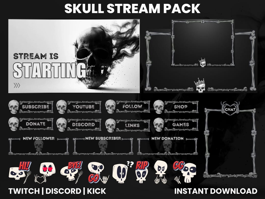 Animated Twitch Stream Pack | Skull Stream Pack | Skeleton Stream Pack ...